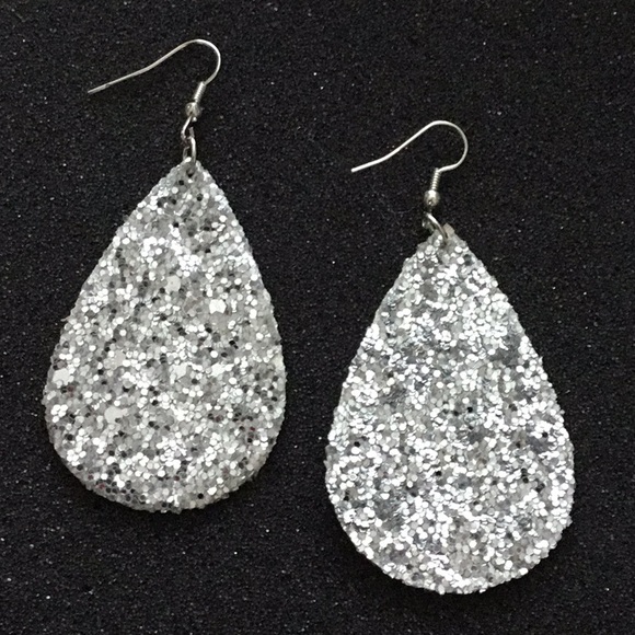 Jewelry | Teardrop Silver Glitter Earrings | Poshmark
